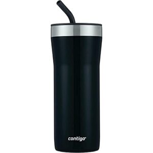 contigo streeterville stainless steel vacuum-insulated tumbler with flex straw and splash-proof slider lid, 32 oz, licorice