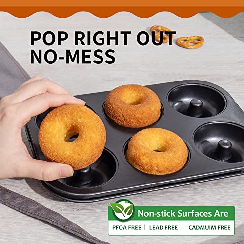 HONGBAKE Donut Pan For Baking, Upgraded Deepened Doughnut Tray, 2 Pack 6 Cavity Mini Bagel Mold for Oven, Nonstick and Heavy Duty - Black