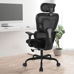 ergonomic office chair, kerdom breathable mesh desk chair, lumbar support computer chair with flip-up arms, swivel task chair, adjustable height home gaming chair (black-968)