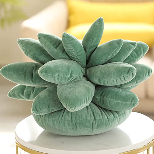 qingfeng Cute Throw Pillows, Green Plant Throw Pillows Flower Shaped Pillow, Cactus Decor Pillow for Garden Lovers, Bedroom Room Home Decoration Novelty Plush Cushion (Dark Green,9.8 in)