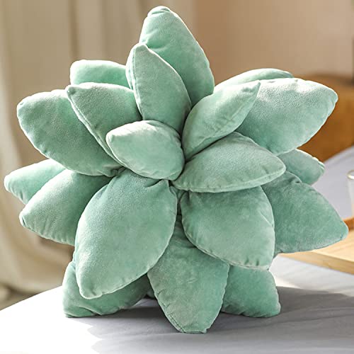 qingfeng Cute Throw Pillows, Green Plant Throw Pillows Flower Shaped Pillow, Cactus Decor Pillow for Garden Lovers, Bedroom Room Home Decoration Novelty Plush Cushion (Dark Green,9.8 in)