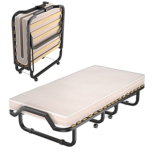 GOFLAME Folding Bed with Mattress Twin Size, Rollaway Bed with Memory Foam Mattress for Adults, Guest Bed Portable for Home and Office, Made in Italy