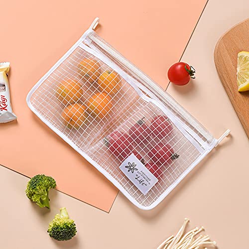 2Pcs Refrigerator Storage Mesh Bag with Hook Household Kitchen Double Pocket Classification Hanging Bag Refrigerator Pantry Organizer, Blue and White