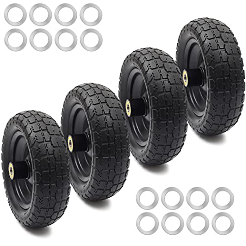 (4-Pack) 10‘’ Replacement Tire for Gorilla Cart - Solid Polyurethane Flat-Free Tire and Wheel Assembly - 3” Wide Tires with 5/8 Axle Borehole and 2.1” Hub