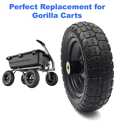 (4-Pack) 10‘’ Replacement Tire for Gorilla Cart - Solid Polyurethane Flat-Free Tire and Wheel Assembly - 3” Wide Tires with 5/8 Axle Borehole and 2.1” Hub