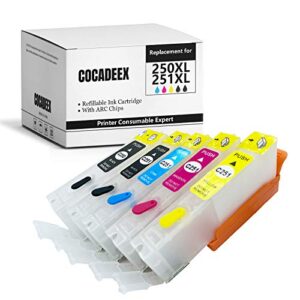 cocadeex empty refillable ink cartridge replacement for canon pgi-250xl cli-251xl,for pixma mg5420 mg5422 mg5500 mg5520 mg5522 mg5620 mg5622 mg6420 mg6620 mx722 mx920 mx922 ip7220 ix6820 printer