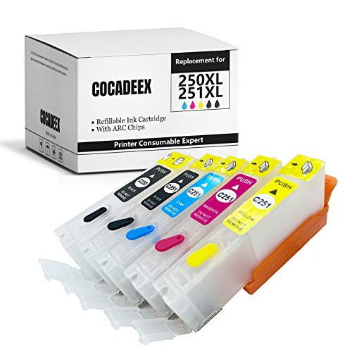 COCADEEX Empty Refillable Ink Cartridge Replacement for Canon PGI-250XL CLI-251XL,for Pixma MG5420 MG5422 MG5500 MG5520 MG5522 MG5620 MG5622 MG6420 MG6620 MX722 MX920 MX922 IP7220 IX6820 Printer