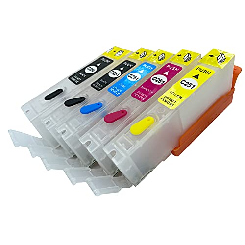 COCADEEX Empty Refillable Ink Cartridge Replacement for Canon PGI-250XL CLI-251XL,for Pixma MG5420 MG5422 MG5500 MG5520 MG5522 MG5620 MG5622 MG6420 MG6620 MX722 MX920 MX922 IP7220 IX6820 Printer