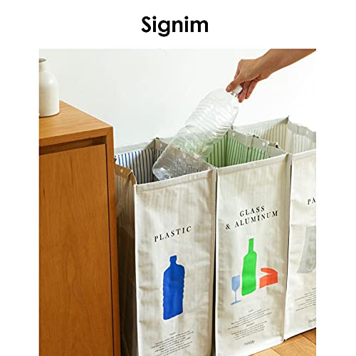 Signim 216 Separate Recycling Waste Bin Bags for Kitchen Home Recycle Garbage Trash Sorting Bins Organizer Waterproof Baskets Compartment Container, White (Set of 3 Pack)