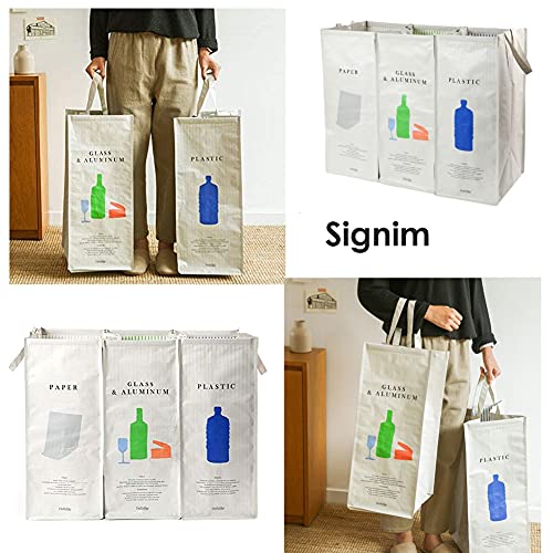 Signim 216 Separate Recycling Waste Bin Bags for Kitchen Home Recycle Garbage Trash Sorting Bins Organizer Waterproof Baskets Compartment Container, White (Set of 3 Pack)