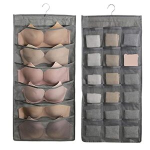 evealyn hanging organizer underwear storage bag 2 packs, with mesh pockets,rotating metal hanger double side socks underwear storage bag 24 pocket (gray)