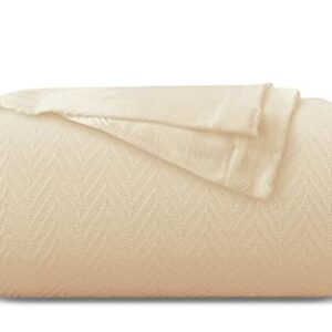 Comfortica Classics 100% Organic Cotton Super-Soft and Breathable Bed/Throw Blanket Herringbone Design - Queen, Ivory