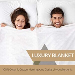 Comfortica Classics 100% Organic Cotton Super-Soft and Breathable Bed/Throw Blanket Herringbone Design - Queen, Ivory