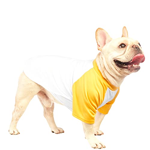 SETSBO Dog Clothes for Small Dog, Breathable Stretchy Dog Raglan Shirt, Soft Comfortable Cat Puppy Kitten Pet Apparel Outfits (Yellow&White, M[Weight(4-6lb) Chest(~14.5in'')])