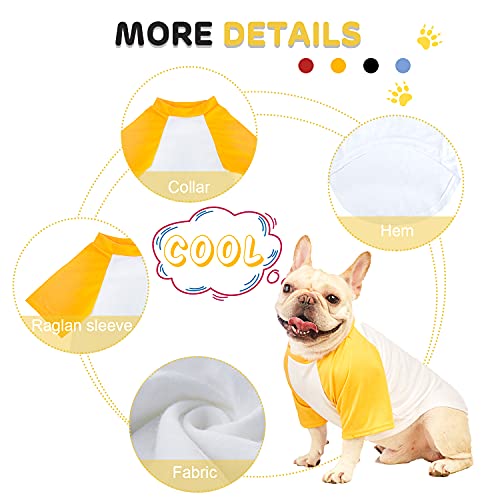 SETSBO Dog Clothes for Small Dog, Breathable Stretchy Dog Raglan Shirt, Soft Comfortable Cat Puppy Kitten Pet Apparel Outfits (Yellow&White, M[Weight(4-6lb) Chest(~14.5in'')])