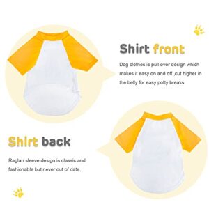 SETSBO Dog Clothes for Small Dog, Breathable Stretchy Dog Raglan Shirt, Soft Comfortable Cat Puppy Kitten Pet Apparel Outfits (Yellow&White, M[Weight(4-6lb) Chest(~14.5in'')])