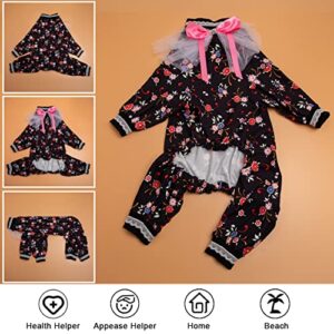 LovinPet Large Dog Onesie Pajamas, UV Protection, Anxiety Calming Dog Pajamas Under Dog Coats as Bottoming, 4 Legged Large Dog Jumpsuit, Stretchable Floral Black, Pink Prints Pajamas for Big Dogs