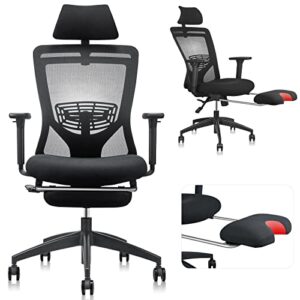 lmikaf ergonomic office chair with footrest support, high back desk chair with 5d padded armrest, lumbar support, thick seat cushion and adjustable headrest - 135° rocking mesh computer chair