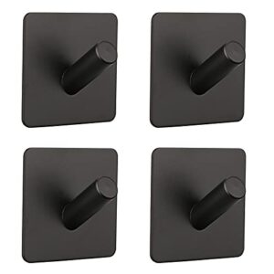 adhesive hooks, heavy duty wall hooks towel hooks wall hangers waterproof stainless steel sticky hooks no drill door hook, stick on the wall, door, bathroom, kitchen, office-4 packs (v black)