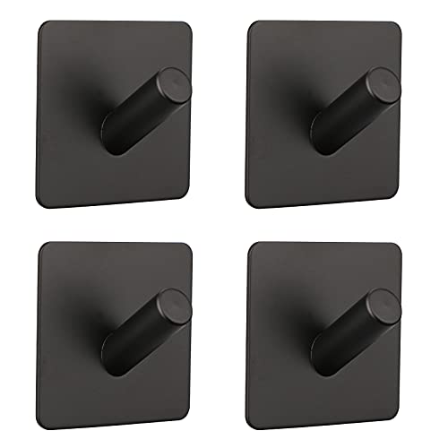 Adhesive Hooks, Heavy Duty Wall Hooks Towel Hooks Wall Hangers Waterproof Stainless Steel Sticky Hooks No Drill Door Hook, Stick on The Wall, Door, Bathroom, Kitchen, Office-4 Packs (V Black)