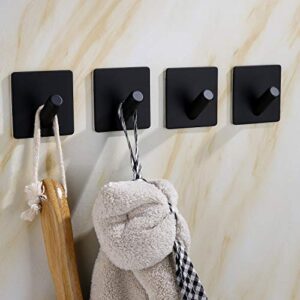 Adhesive Hooks, Heavy Duty Wall Hooks Towel Hooks Wall Hangers Waterproof Stainless Steel Sticky Hooks No Drill Door Hook, Stick on The Wall, Door, Bathroom, Kitchen, Office-4 Packs (V Black)