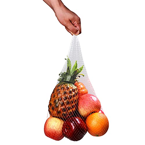 100pz 24in Plastic Mesh Produce Bags Reusable Nylon Net Bag Grocery Washable Mesh Net Produce Net Storage Toys Fruits Vegetables Collection Clear Seafood Bags (White)