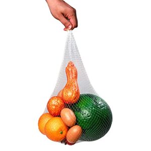 100pz 24in Plastic Mesh Produce Bags Reusable Nylon Net Bag Grocery Washable Mesh Net Produce Net Storage Toys Fruits Vegetables Collection Clear Seafood Bags (White)