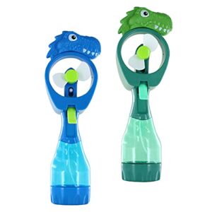 p&f pack of 2x dinosaur water mist spray bottle fan portable handheld mister - battery operated (blue &green)