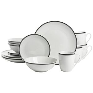 10 strawberry street café stripe 16 piece coupe dinnerware set, black