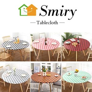 smiry Round Table Cloth Cover, Elastic Waterproof Fitted Vinyl Table Covers for 36"-44" Tables, Flannel Backed Buffalo Plaid Tablecloth for Picnic, Camping, Indoor and Outdoor, Black and White