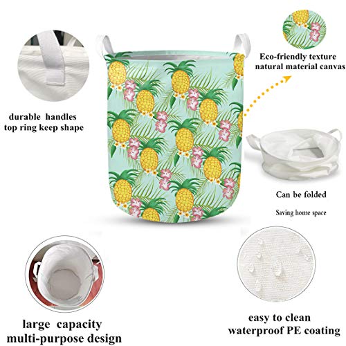 Poceacles Peony Print Large Capacity Storage Basket for Dorm Bathroom, Fashion Canvas Laundry Hamper Organizer, Waterproof Round Clothes Books Toy Storage Bin