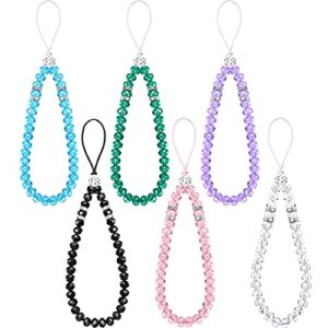 6 pieces beaded cell phone lanyard short hand wrist lanyard strap crystal beads mobile phone chain for girl women cell phone (classic color)