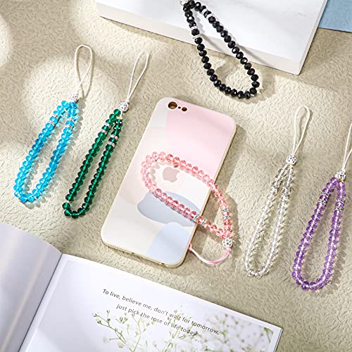 6 Pieces Beaded Cell Phone Lanyard Short Hand Wrist Lanyard Strap Crystal Beads Mobile Phone Chain for Girl Women Cell Phone (Classic Color)