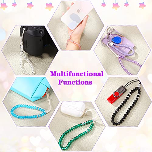 6 Pieces Beaded Cell Phone Lanyard Short Hand Wrist Lanyard Strap Crystal Beads Mobile Phone Chain for Girl Women Cell Phone (Classic Color)