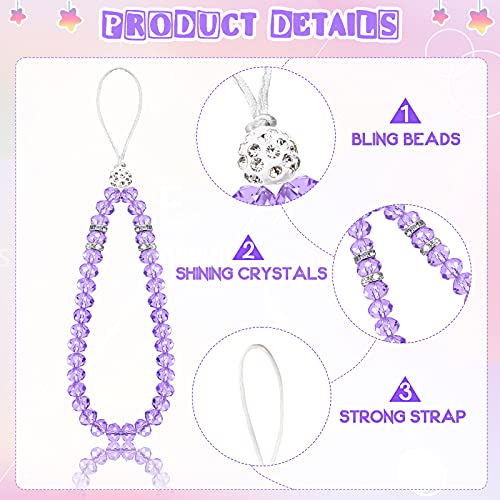 6 Pieces Beaded Cell Phone Lanyard Short Hand Wrist Lanyard Strap Crystal Beads Mobile Phone Chain for Girl Women Cell Phone (Classic Color)