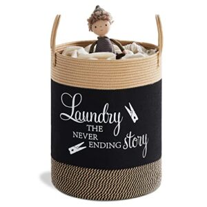 youdenova woven rope laundry basket, tall dirty clothes hamper for blanket storage in bedroom, bathroom,living room - brown, 58l