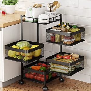 rotating kitchen storage rack, square 4 layer fruit vegetable storage basket rack snack stand ​household storage shelf for kitchen toilet save space