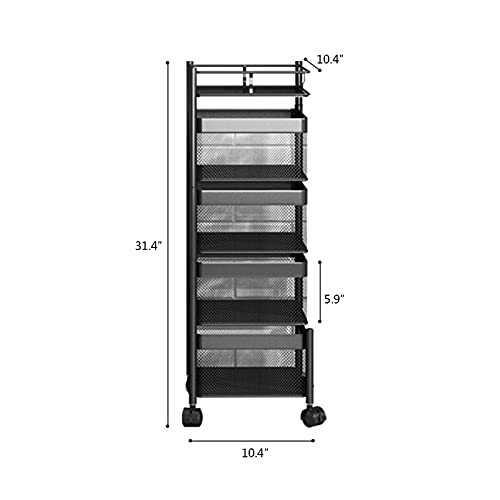 Rotating Kitchen Storage Rack, Square 4 Layer Fruit Vegetable Storage Basket Rack Snack Stand ​Household Storage Shelf for Kitchen Toilet Save Space