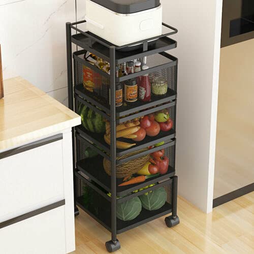 Rotating Kitchen Storage Rack, Square 4 Layer Fruit Vegetable Storage Basket Rack Snack Stand ​Household Storage Shelf for Kitchen Toilet Save Space