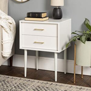 walker edison evie mid-century modern 2-drawer side table set, 2 pack, white