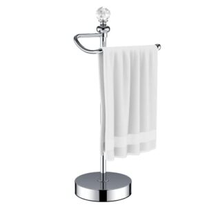 rolabam heavy weighted hand towel holder(with crystal ball) standing hand towel holder total height 15.7'' for kitchen,bathroom,vanity,classic decorative metal hand towel stand,polished chrome