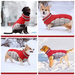 FUAMEY Dog Coat,Warm Dog Jacket Winter Coat Paded Dog Fleece Vest Reflective Dog Cold Weather Coats with Built in Harness Waterproof Windproof Dog Snow Jacket Clothes with Zipper Red Small