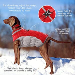 FUAMEY Dog Coat,Warm Dog Jacket Winter Coat Paded Dog Fleece Vest Reflective Dog Cold Weather Coats with Built in Harness Waterproof Windproof Dog Snow Jacket Clothes with Zipper Red Small