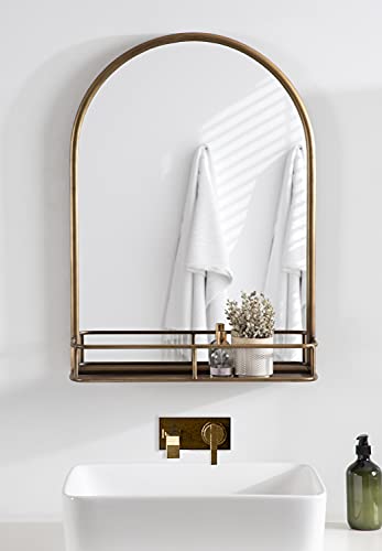 Kate and Laurel Estero Modern Arched Mirror with Shelf, 20 x 28, Gold, Transitional Arch Mirror for Wall