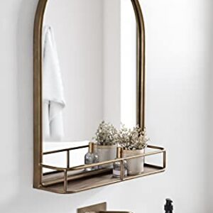 Kate and Laurel Estero Modern Arched Mirror with Shelf, 20 x 28, Gold, Transitional Arch Mirror for Wall