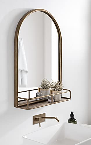 Kate and Laurel Estero Modern Arched Mirror with Shelf, 20 x 28, Gold, Transitional Arch Mirror for Wall