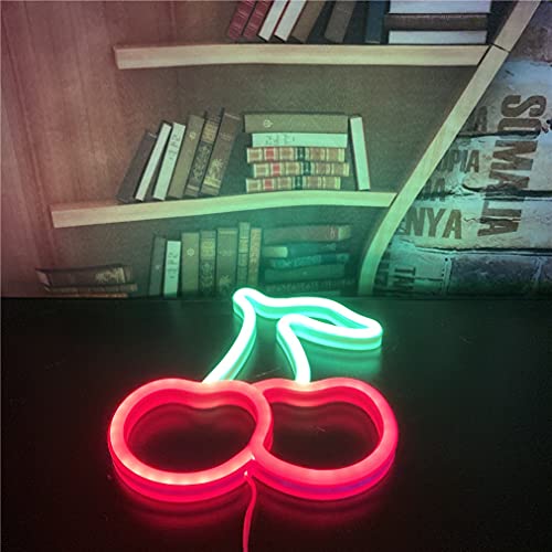 Cherry Neon Sign Lights Fruit Signs with USB or Battery Operated for Kid's Room Bedroom Bar Restaurant Game Room Christmas Valentine's Day Birthday Party Gift LED Art Decoration Light-Rg