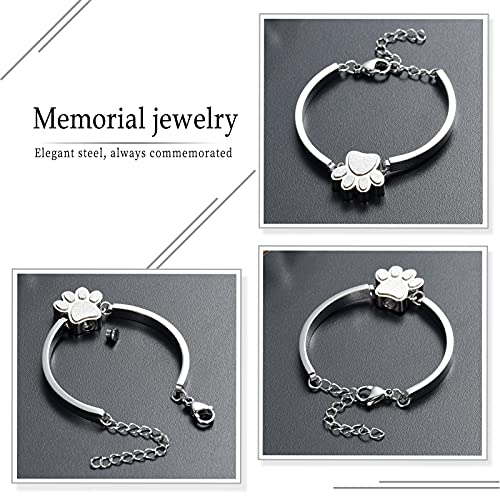 Stainless Steel Paw Print Urn Bracelet Memorial Ash Keepsake Cremation Jewelry Dog Ashes Bracelet