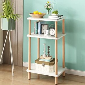 exilot 3-tier side table, tall end table with storage rack, wooden bedside table for living room bedroom office no-tool assembly white.