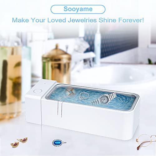 Sooyame Ultrasonic Jewelry Cleaner- Cleaner Machine Silver Jewelry Silver Rings Cleaning Eyeglasses Watches Necklaces Dental Coins Razors Dentures Tools Parts Instruments Professional (White)